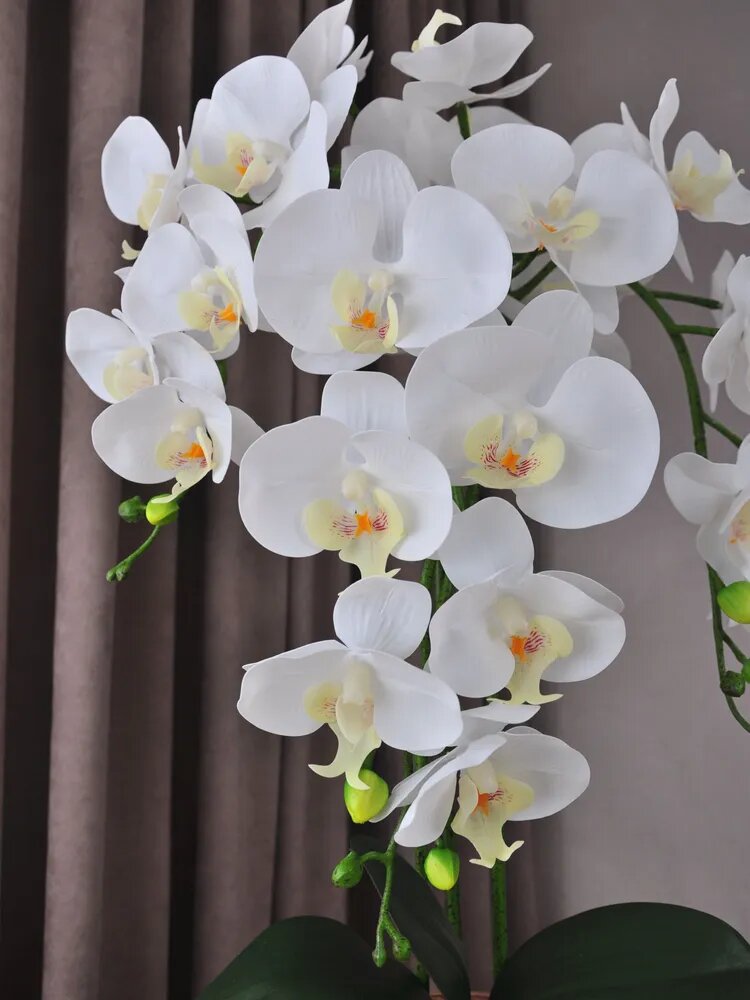 Искусственные цветы, 6 шт, белые орхидеи в керамической вазе, декор для интерьера — фото 1