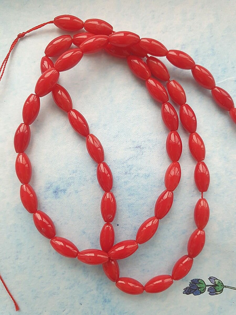 Бусины "Рисовое зерно 8мм", цвет: красный, материал: коралл. Коллекция "Бусины"