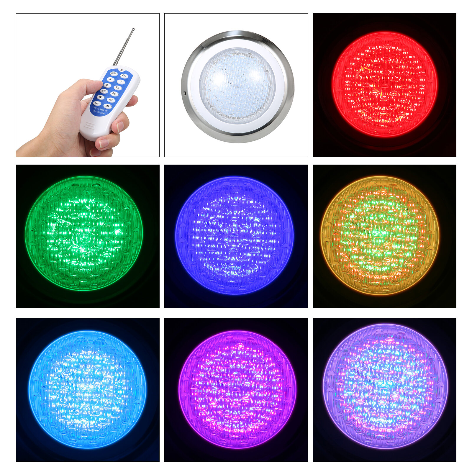 Светодиодные RGB-светильники для бассейна AC12V 18W с 7 цветами подсветки, водонепроницаемость IP68, пульт дистанционного управления.