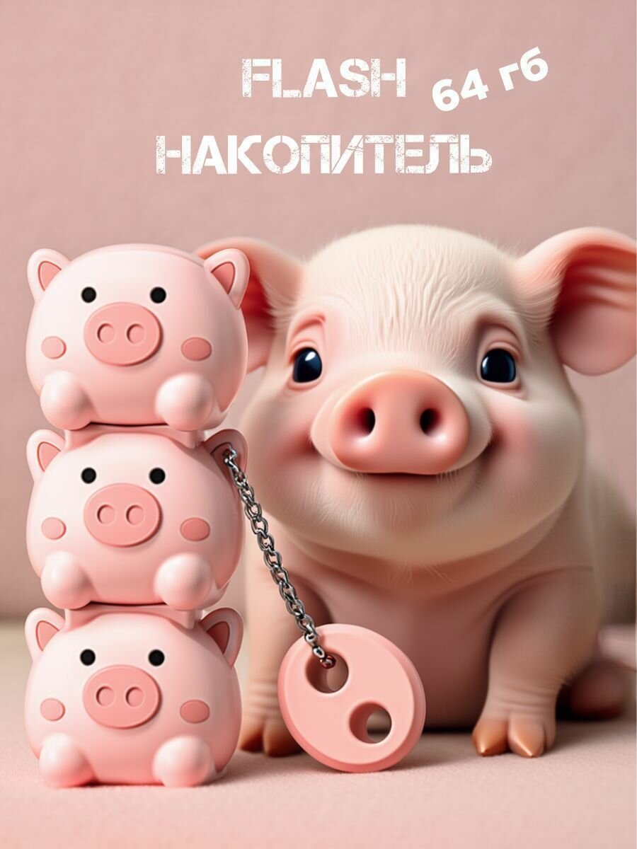 Flash накопитель 64 гб "Поросята" Usb 3.2 +Type-C для телефона и ПК