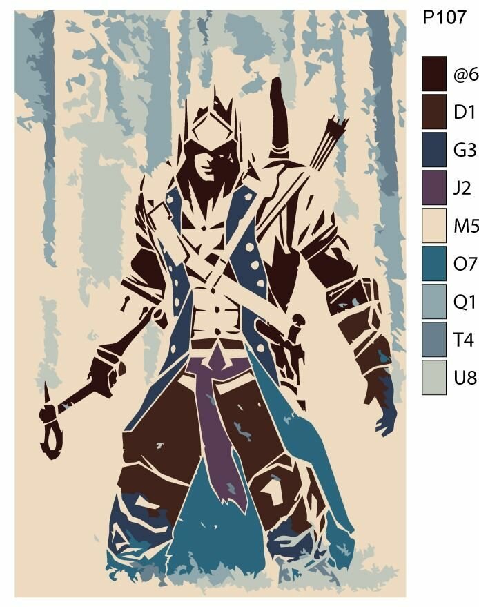 Детская картина по номерам P107 "Игра: Assassin's Creed (Ассасин крид). Радунхагейду / Коннор" 20x30
