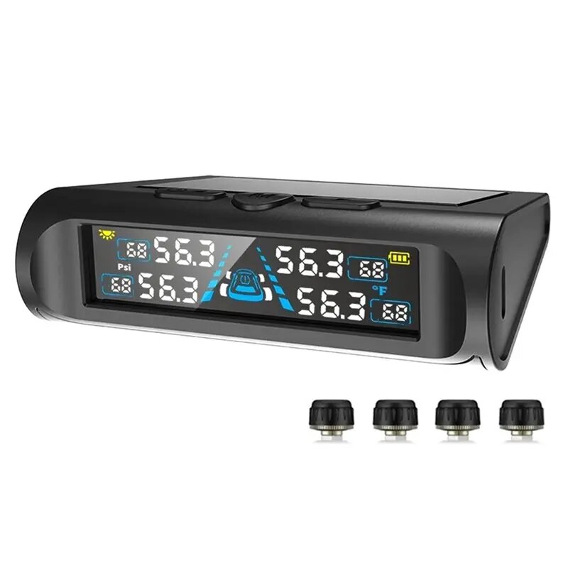 Монитор давления в шинах T21 с питанием от USB/солнечной энергии, 4 внешними датчиками, цифровым ЖК-дисплеем, диапазон 0-6.8 бар, для автомобиля