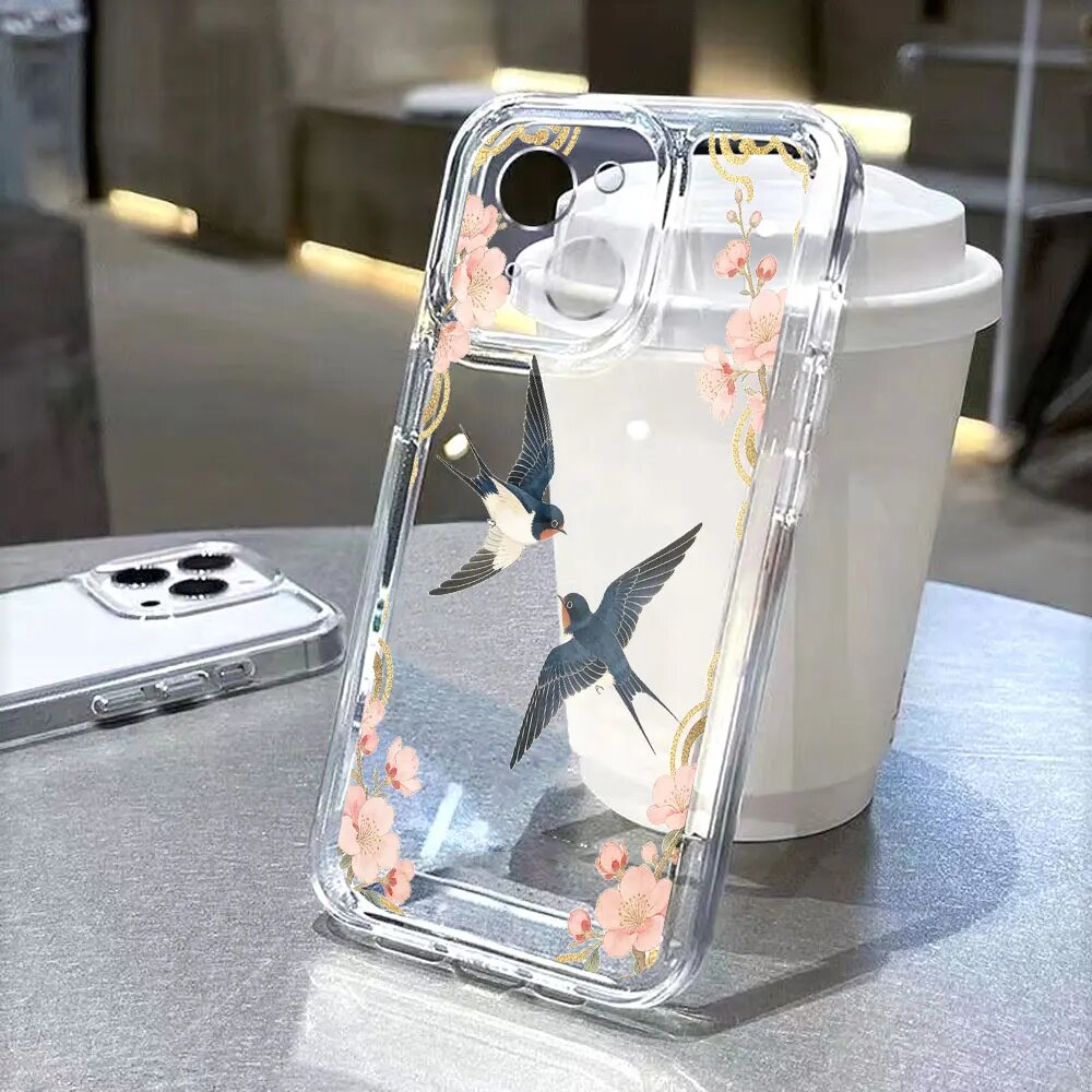 Чехол на iPhone 16 с ласточками и цветами