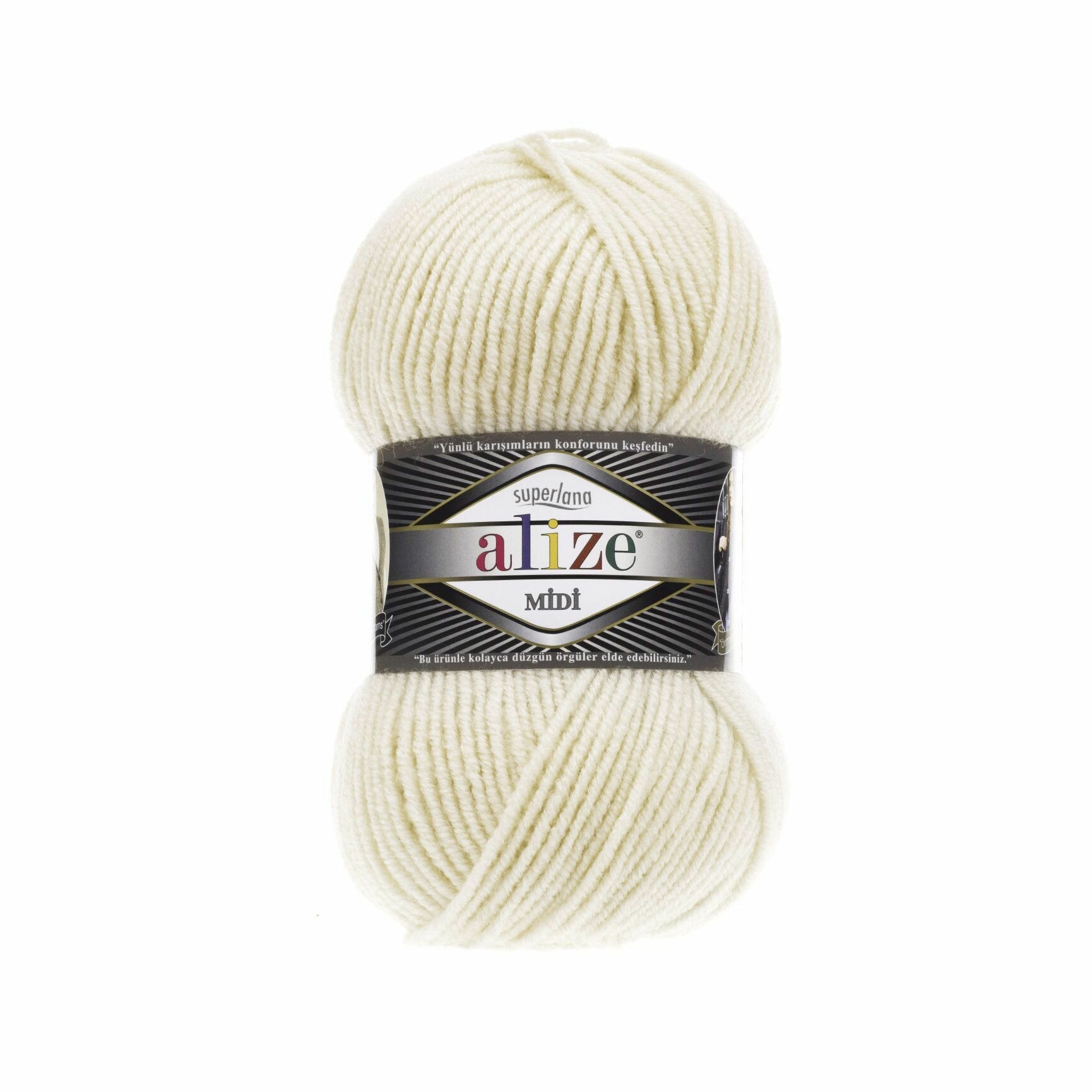 Пряжа Суперлана миди Alize (Superlana Midi) упаковка 5 мотков 100 гр. 170 м. 25% шерсть 75% акрил цвет 599 слоновая кость