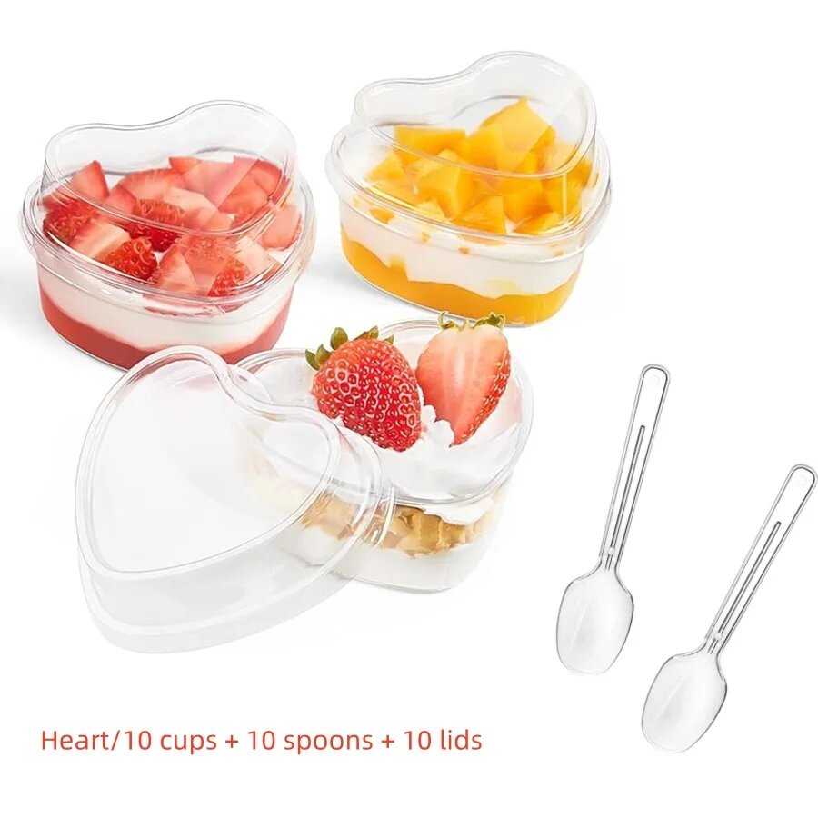 Одноразовые пластиковые стаканчики для десертов сердечной формы 10pcs set
