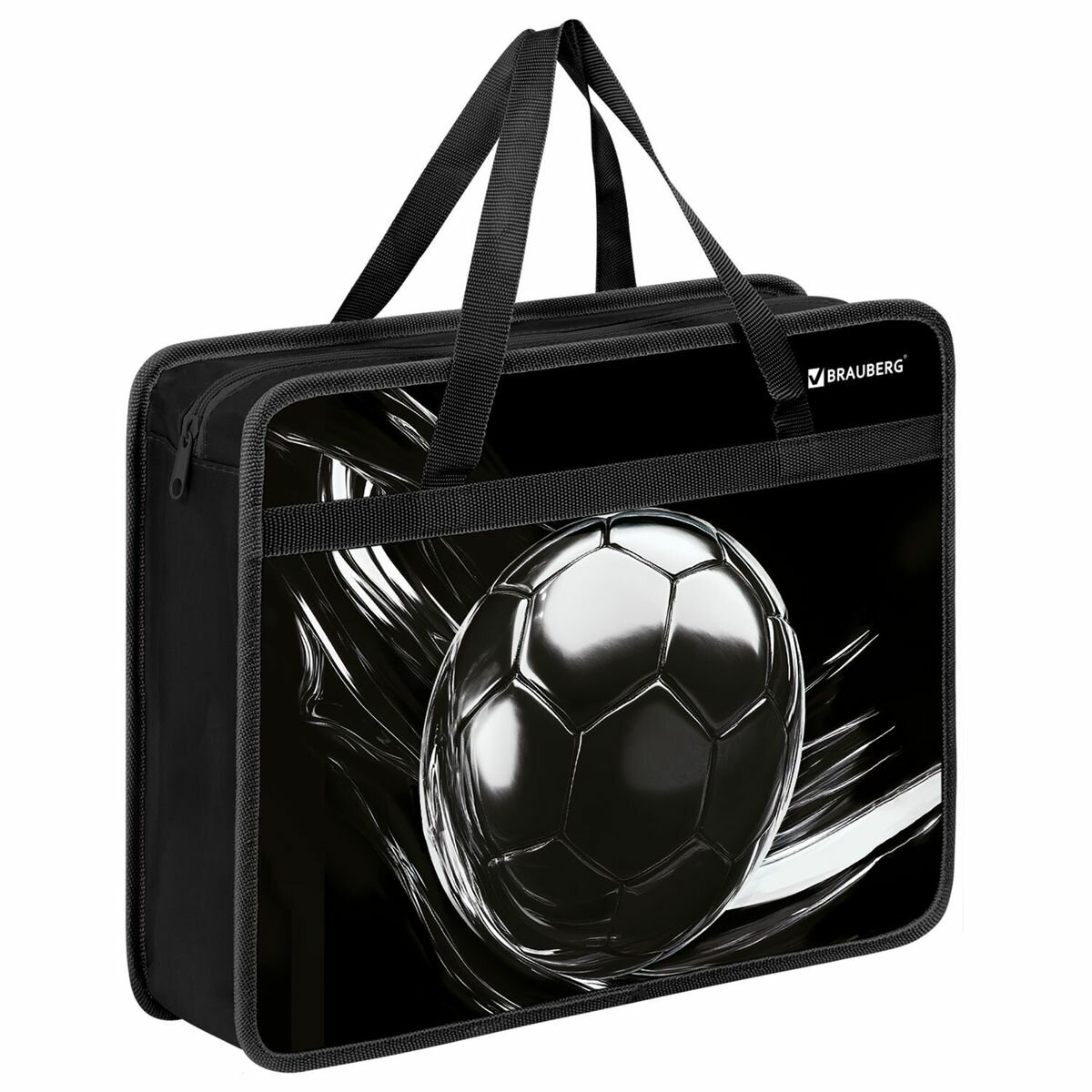 Папка с ручками А4 Brauberg, 1 отделение, пластик, 80мм, "Metal ball", на молнии (274499)