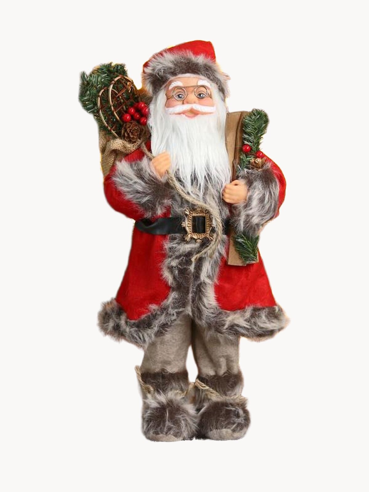 Дед Мороз под ёлку «Зимнее волшебство. Новогодняя игрушка в красной шубке с лыжами и подарками», 45 см