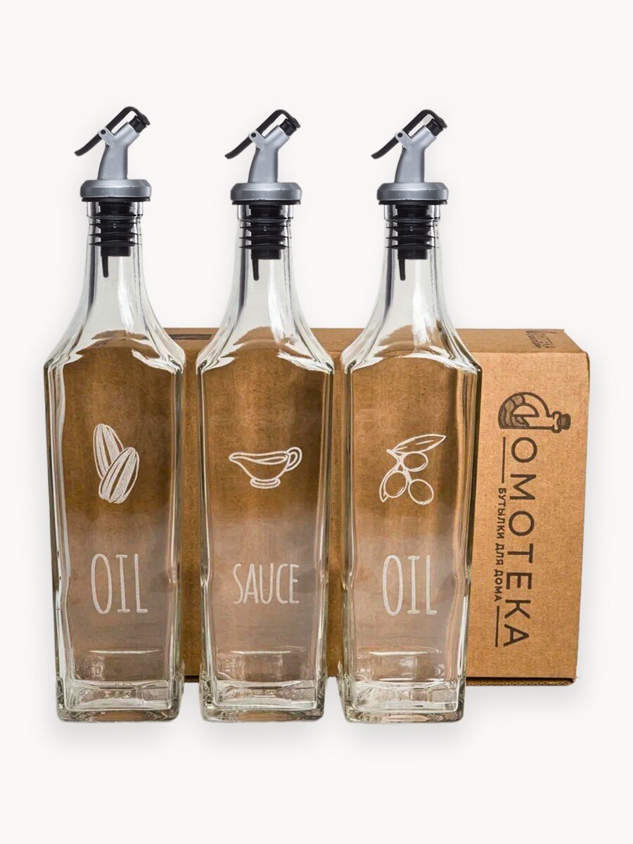 Набор стеклянных бутылок Domoteka, для масла/соусов, с дозаторами, 500 мл