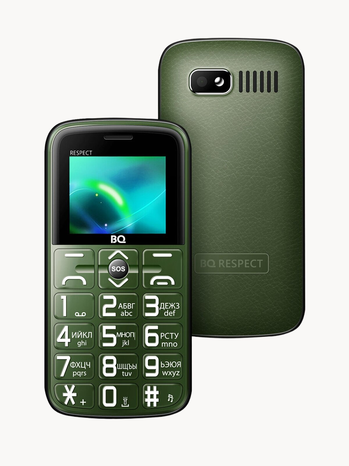 Мобильный телефон кнопочный BQ 1851 Respect Green / Аккумулятор 1400 мАч / 2 SIM