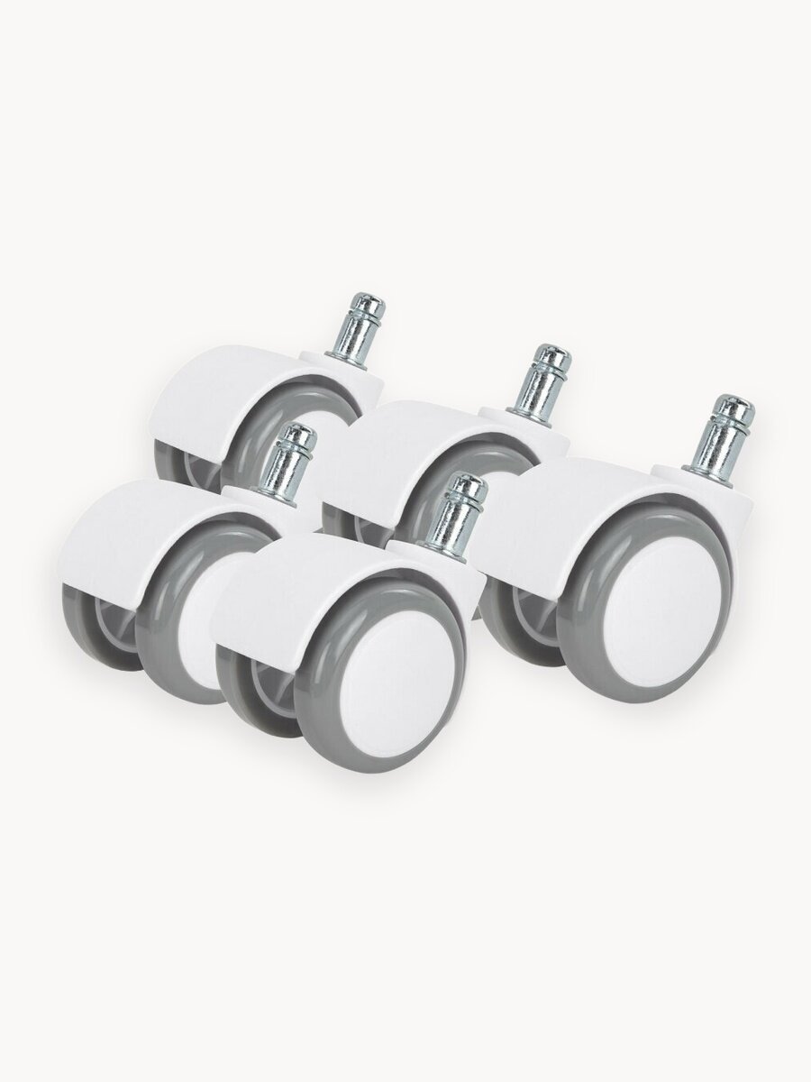 Колесики для компьютерного офисного кресла, колеса универсальные прорезиненные набор 5 штук, шток d11мм, белые, Brabix Slim, 533086