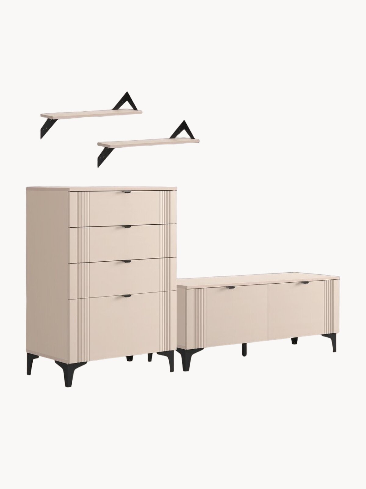 Комплект мебели для гостиной "Рич К1" от Mebelson, цвет кашемир/фрапучино матовый/черный, 180*42*180 см