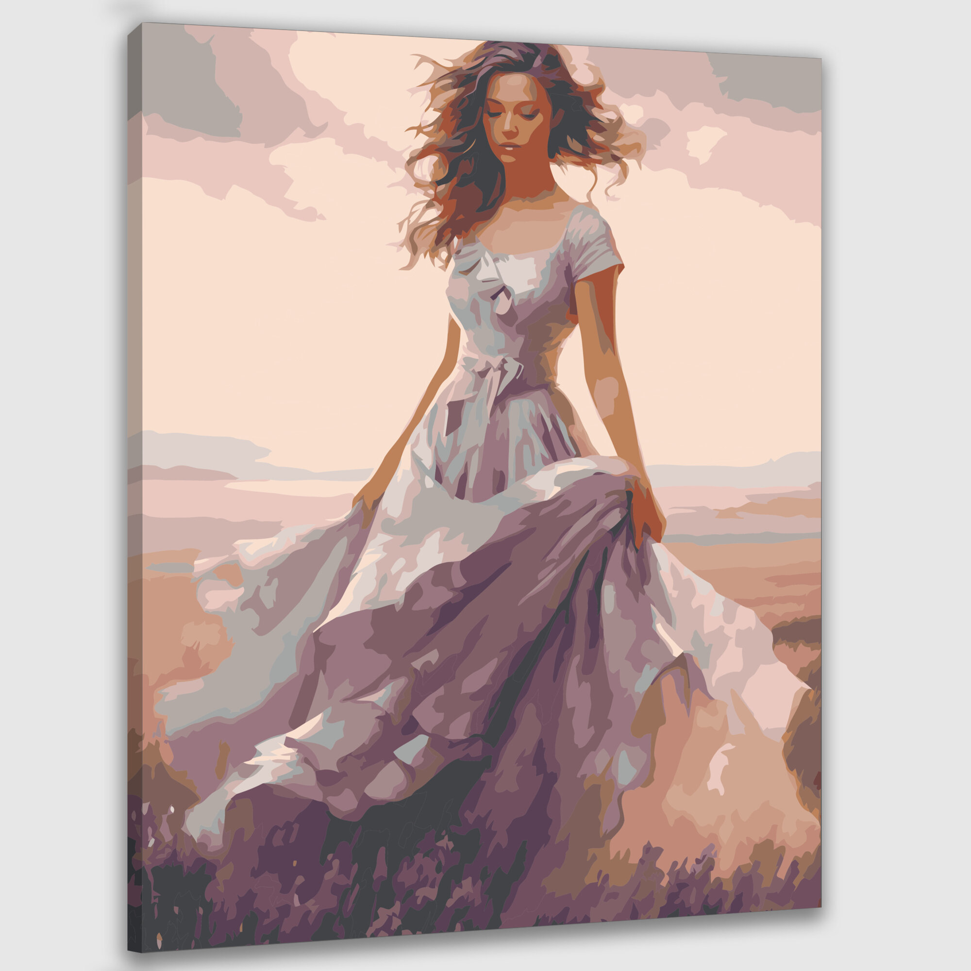 Картина по номерам 40x50 см, девушка, поле, лаванда, платье, ветерок, свет, спокойствие, безмятежность, фотография