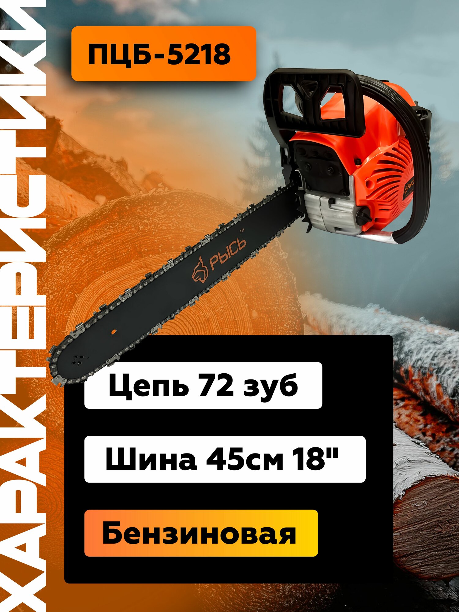 Бензопила РЫСЬ-5218. — фото 1