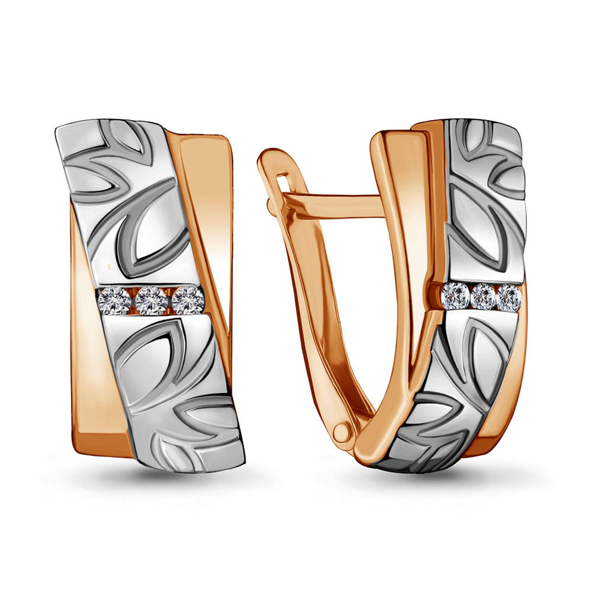 Серьги, серебро, 925 проба, золочение, фианит