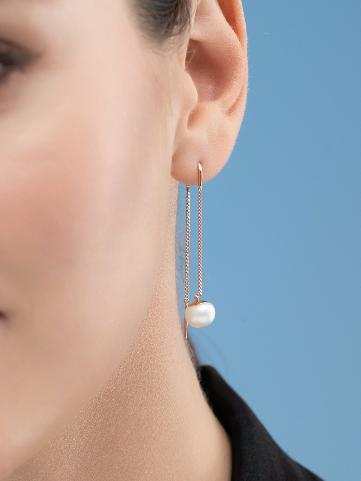 Серьги цепочки, серебро, 925 проба, золочение, жемчуг