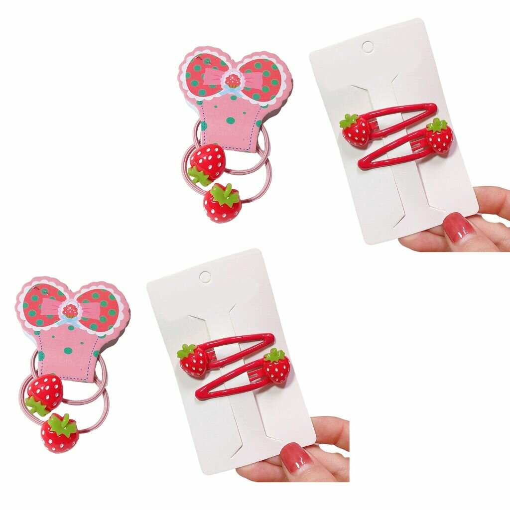 (4 пары) Клубничная боковая заколка-заколка-кольцо для волос-стиль 5 плюс стиль 9