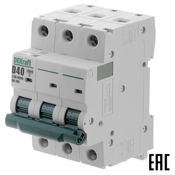 Автоматический выключатель на Din-рейку DEKraft ВА105-3P-040А-D 13229DEK D40А/3п/10кА