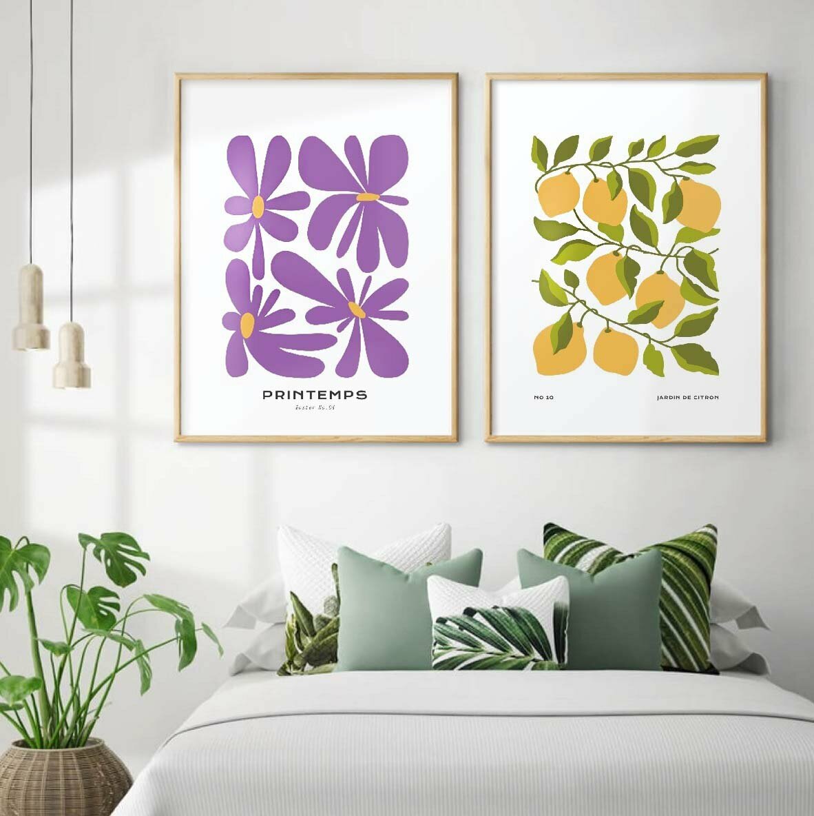 Постер 2 шт 40x50 без рамки "Цветы и лимоны минимализм" набор картин для интерьера