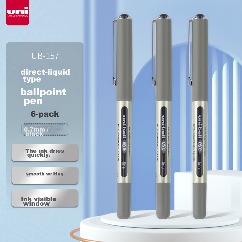 Mitsubishi (Uni) Direct Liquid Gel Pen UB-157 Water-Resistant Bullet Tip Rollerball Pen, Black 0.7MM, 6-Pack