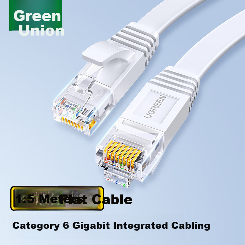 UGREEN CAT6 Ethernet Cable 1.5m Gray and White 8-Core Twisted Pair Flat Network Cable for Home Computers and Monitoring