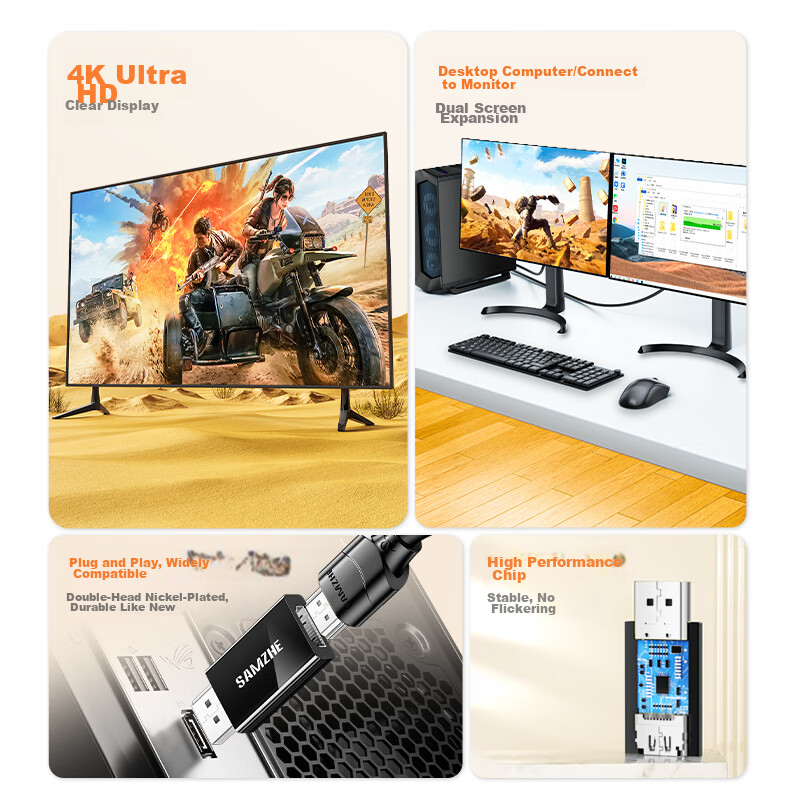 Shanze DP to HDMI Adapter, 4K High-Definition DisplayPort Male to Female Video Converter, Computer Desktop to TV Monitor Projector Connection Cable, ZHQ-11
