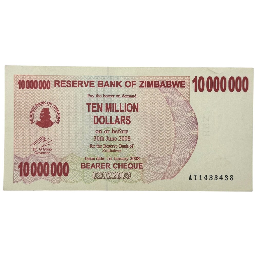 Зимбабве, чек на 10000000 долларов 2008 г. (Серия AT)