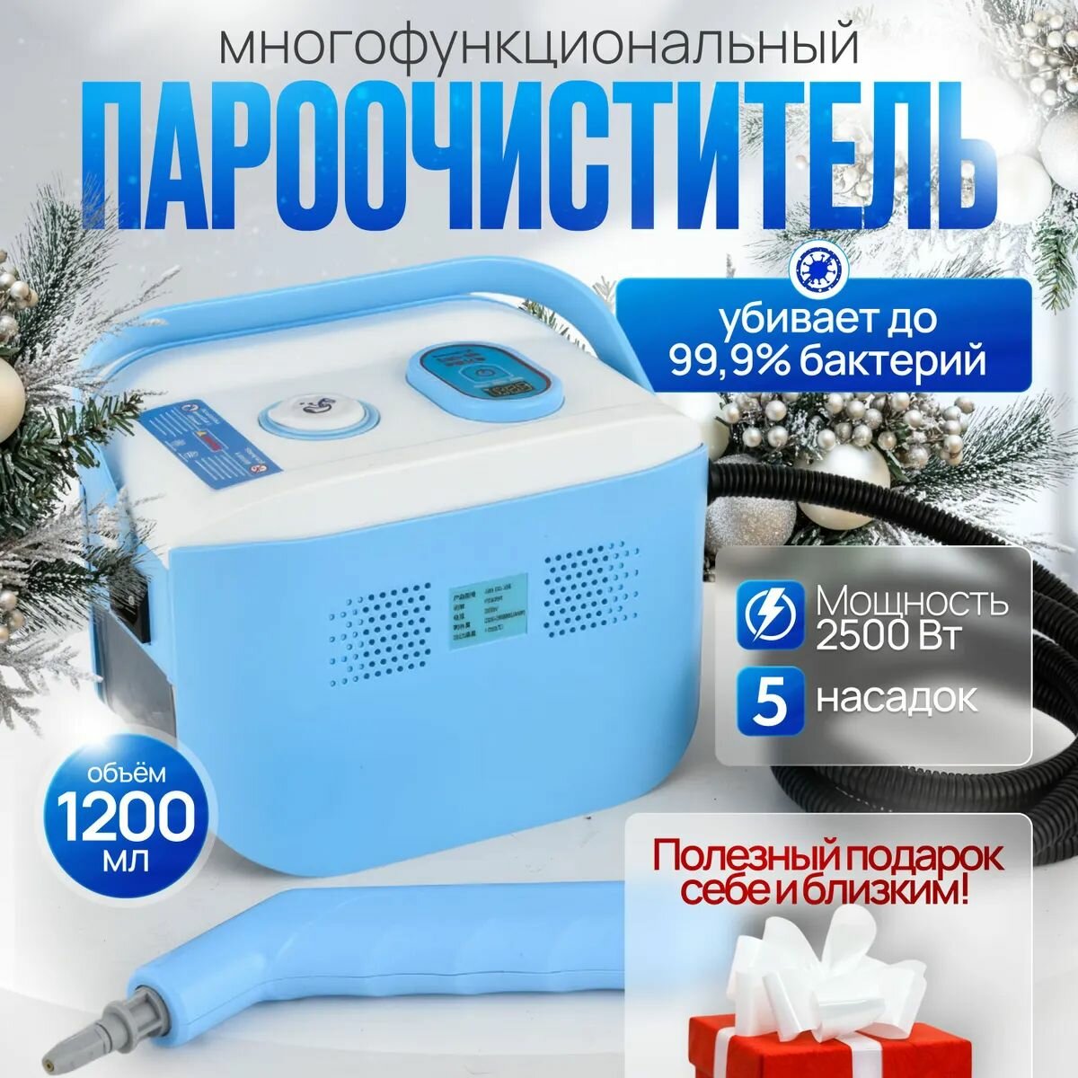 Парогенератор для уборки дома (пароочиститель, 2500 Вт, 3 Бар с 5 насадками)