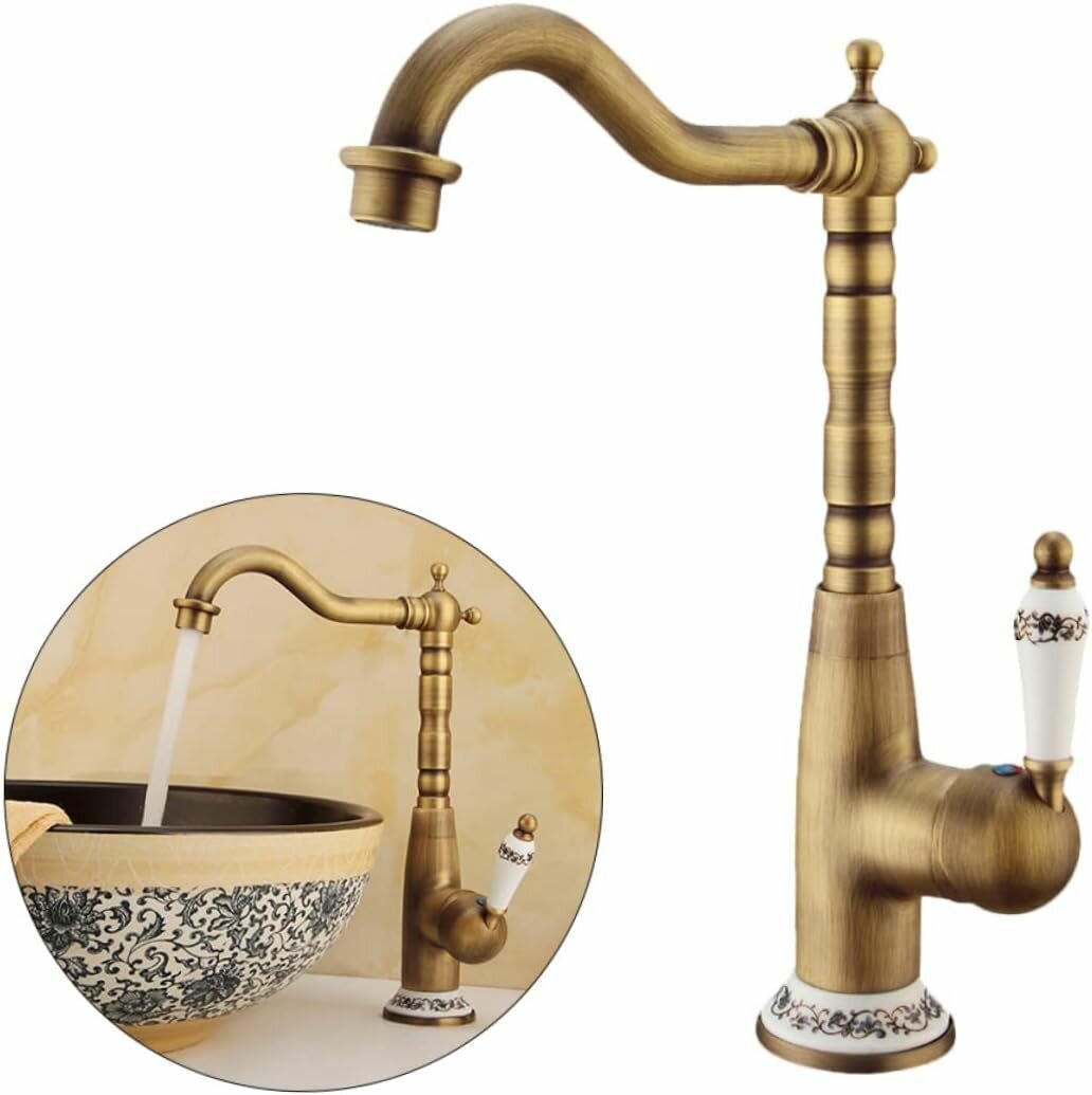 Старинный латунный кран для ванной комнаты, кухонные принадлежности, вращающийся керамический кран