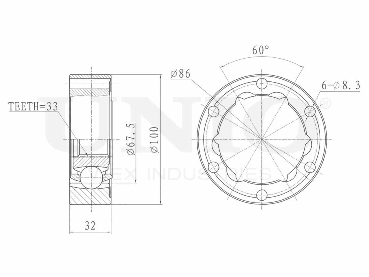 ШРУС наружный (МКПП/АКПП), для Ауди 80 IV, V 86-, 90 IV 87-, Купе II 89-, Audi Coupe 89- артикул CVJ-20270 производителя UNIO