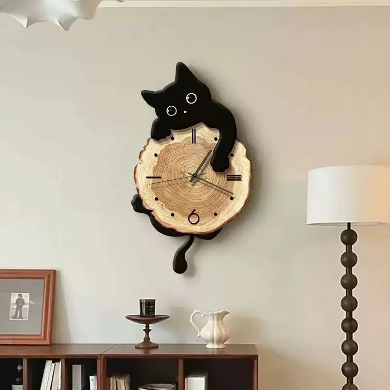 Настенные часы "CAT", 50 см х 28 см, МДФ, Стекло,1.01,28, Черный,28, Черный,5l1805495778