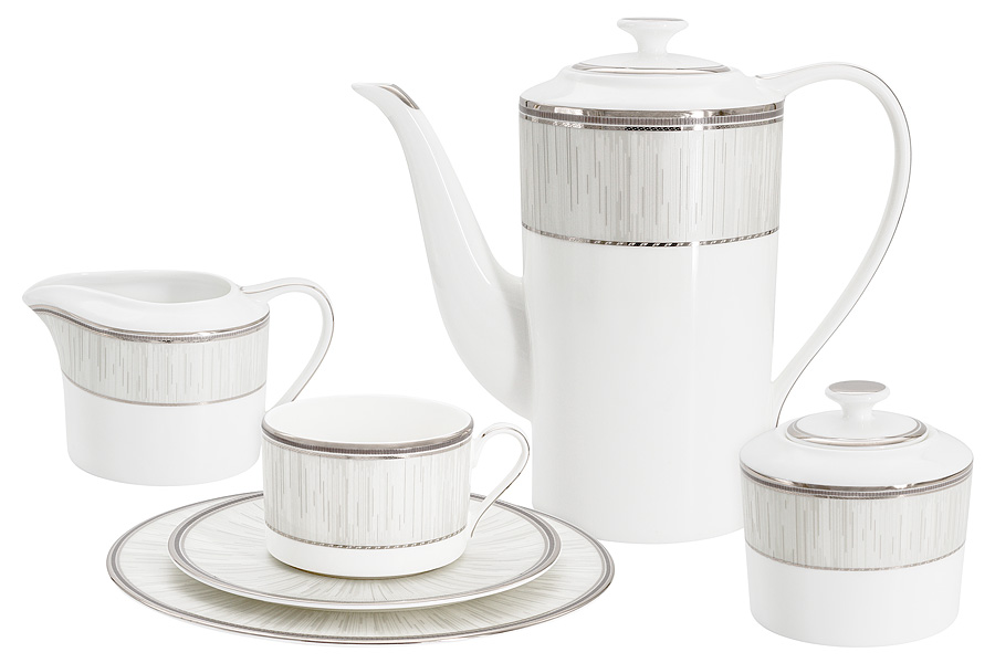 Сервиз чайный, 6 перс, 21 пр, фарфор F, серо-белый, с серебристым кантом, Полосы, Baccara Баккара AL-I120815G-21-E14