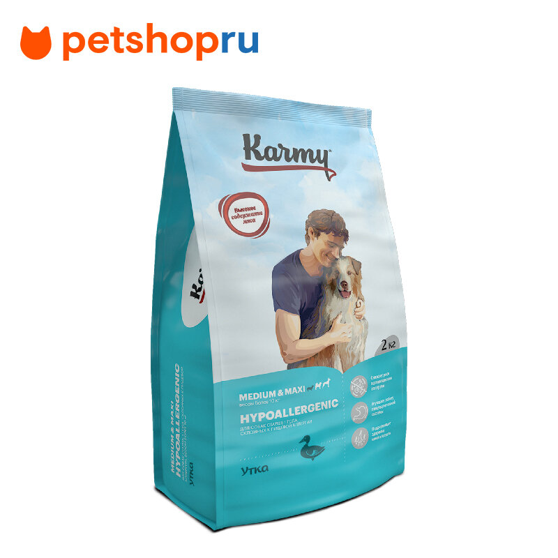 Karmy сухой корм для собак средних и крупных пород, гипоаллергенный, с уткой, 2кг