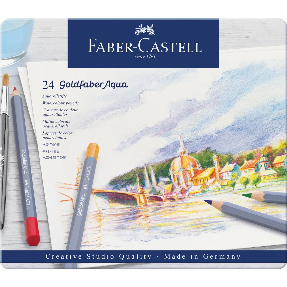 Карандаши акварельные художественные Faber-Castell "Goldfaber Aqua", 24 цв, метал. коробка, 114624