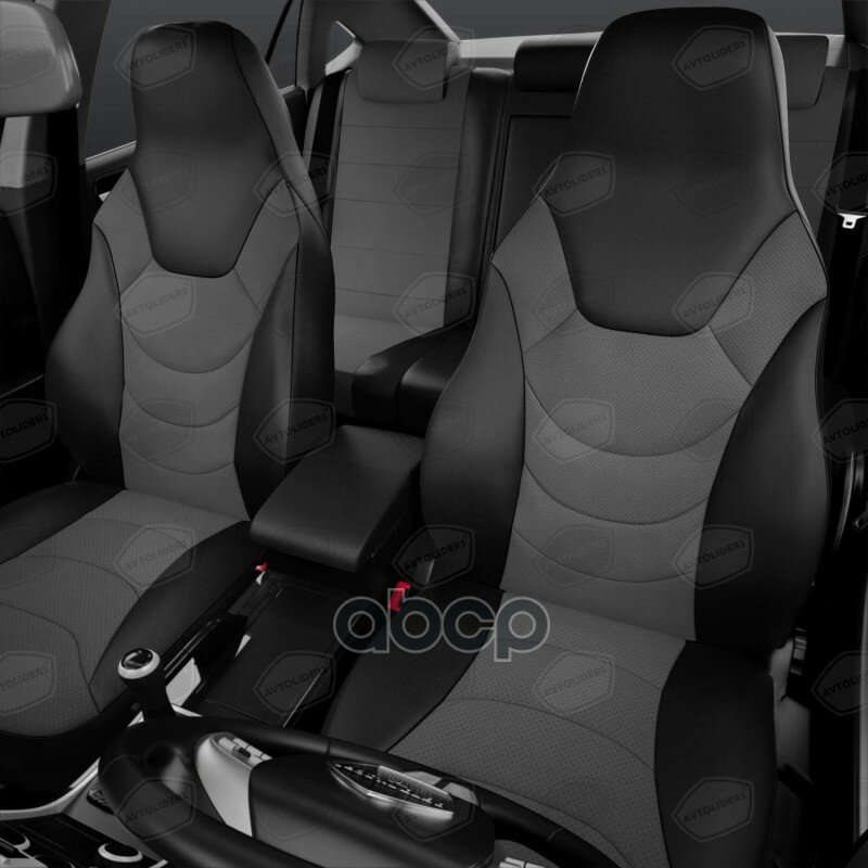 Авточехлы универсальные экокожа черно-серые комплект Recaro AVTOLIDER AVTOLIDER1 арт. UREK310302