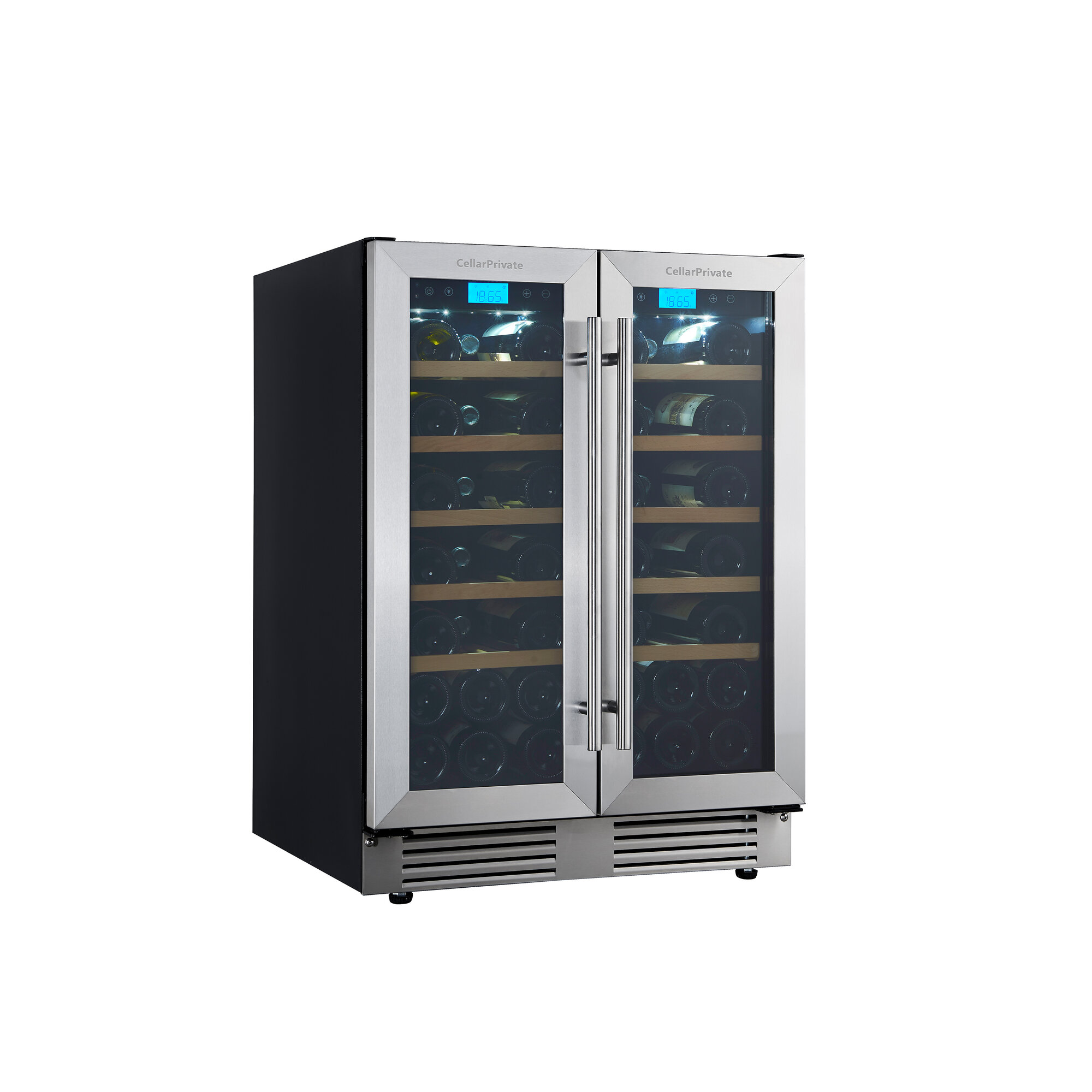 Встраиваемый винный шкаф Cellar Private CP042-2T, двухзонный, 42 бутылки, серебристый