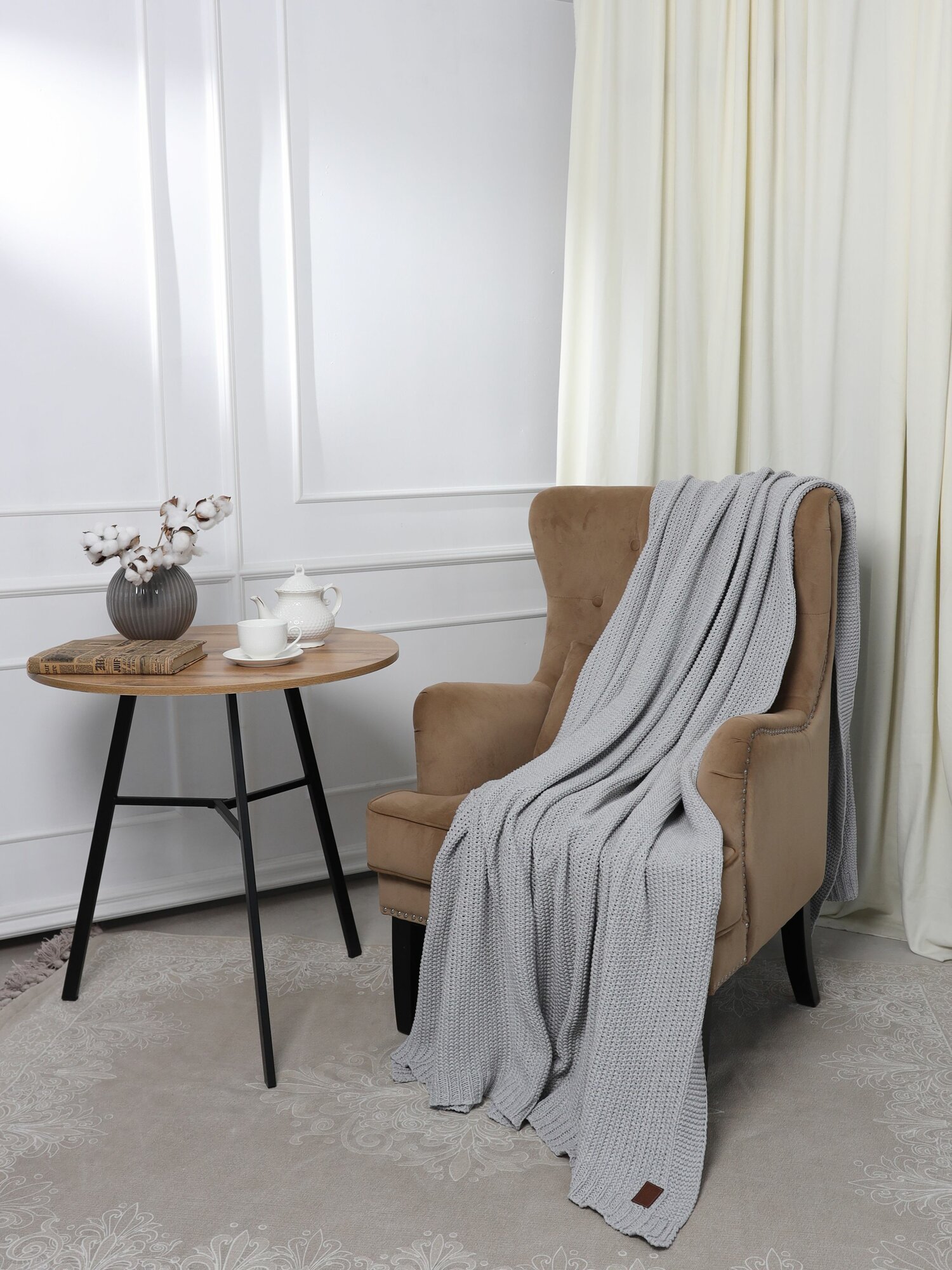 Вязаный плед Decade Home, хлопок, 1,5-спальный, 200x150 см для уюта дома