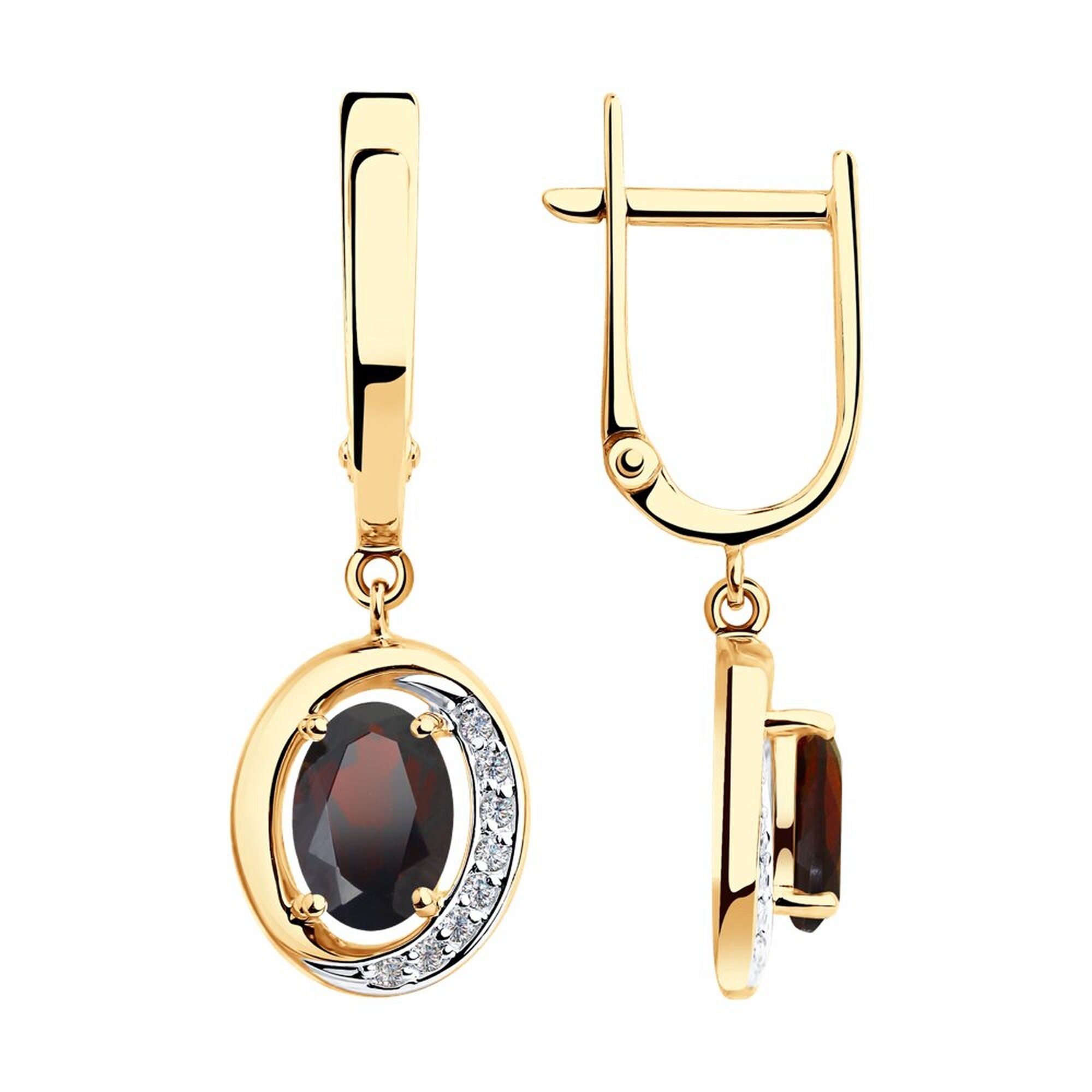 Серьги, красное золото, 585 проба, фианит, гранат