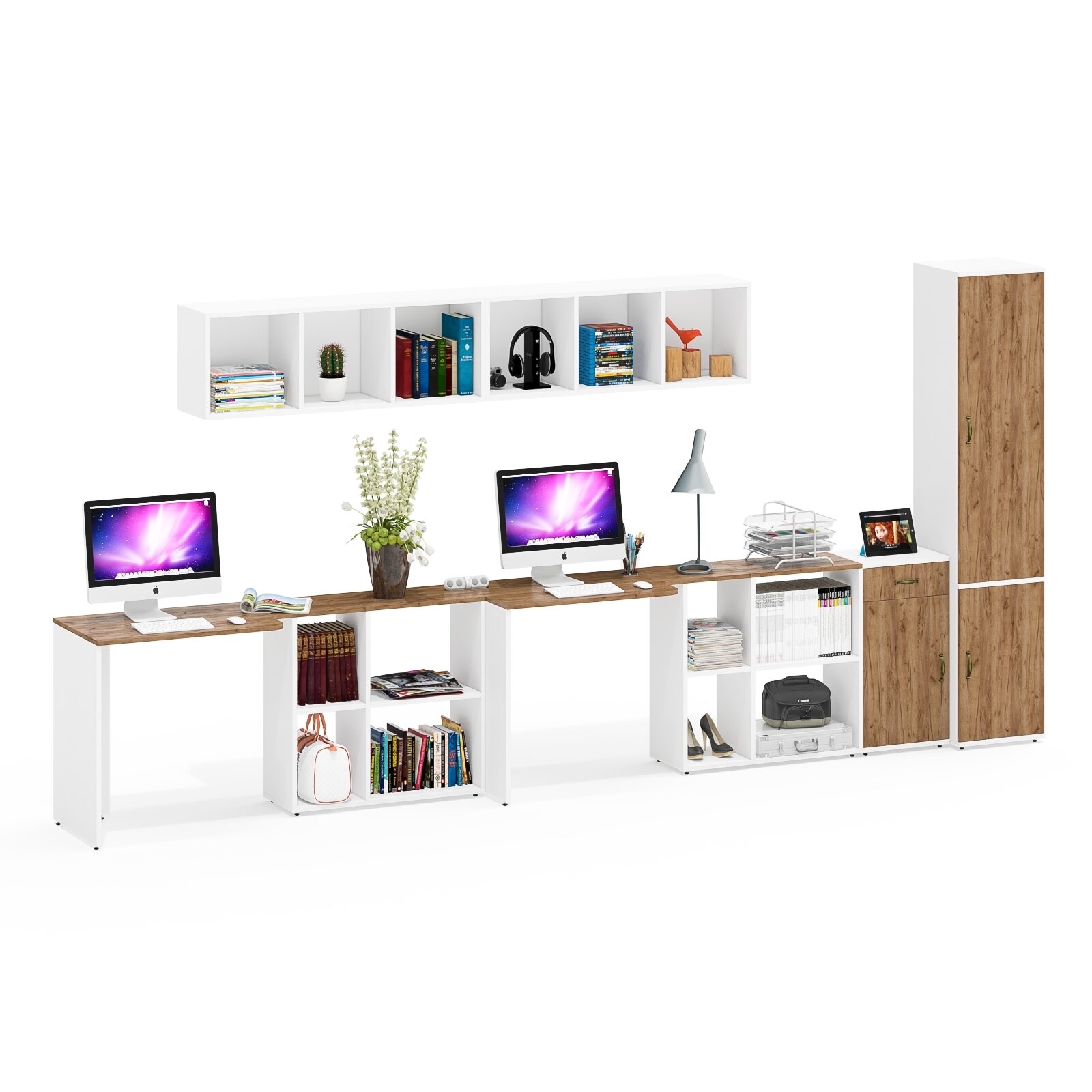 Место для учёбы двоих детей Лидер-8 № 38, белый/крафт золото, 410х50х190 см.