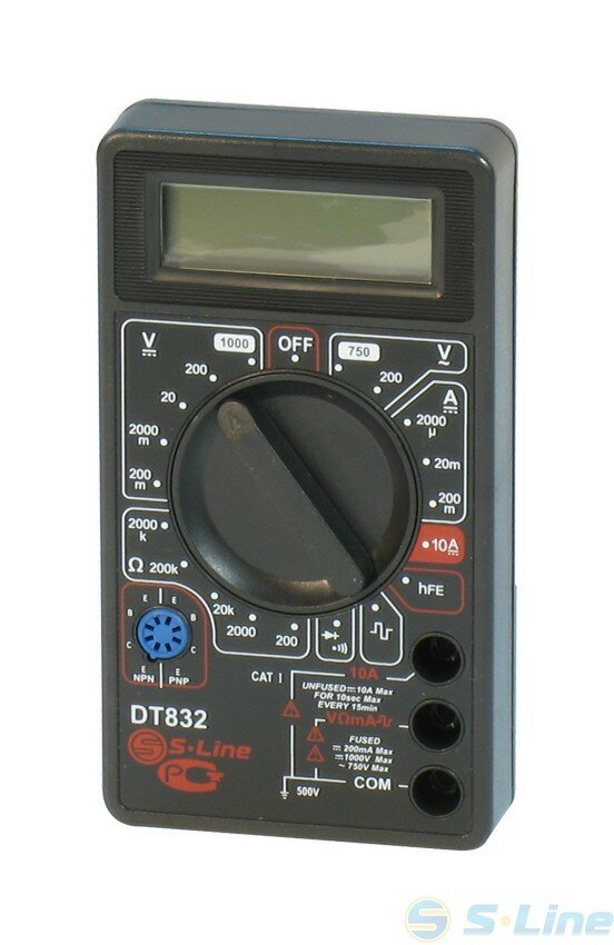 Мультиметр S-line DT-832 тест диодов, транзисторов, прозвон цепей, генератор меандра измерение тока, напряжения, R