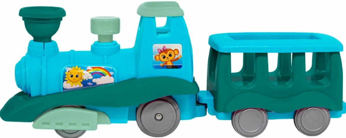 Пластиковая игрушка Паровоз с 1 вагоном для мальчиков и девочек, детский игрушечный транспорт паровозик, игровой набор для детей, цвет сине-зеленый