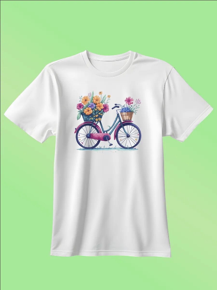 Футболка велосипед с цветами