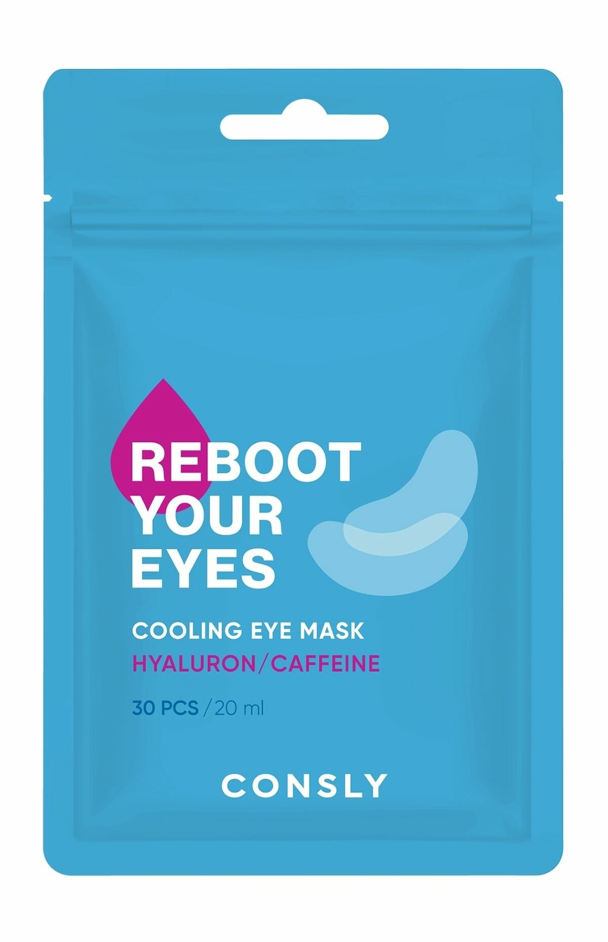 CONSLY Маска-патчи тканевые охлаждающие для области вокруг глаз с кофеином и гиалуроновой кислотой, 20 мл