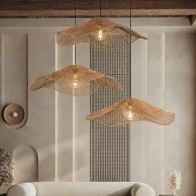 Подвесной светильник из ротанга в стиле, плетеная люстра из ивы, абажуры из лозы 40 см