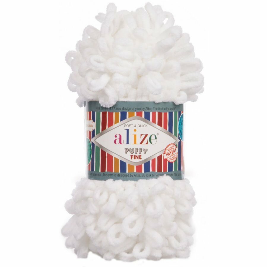 Пряжа Alize PUFFY FINE 55 белый (5 мотков)