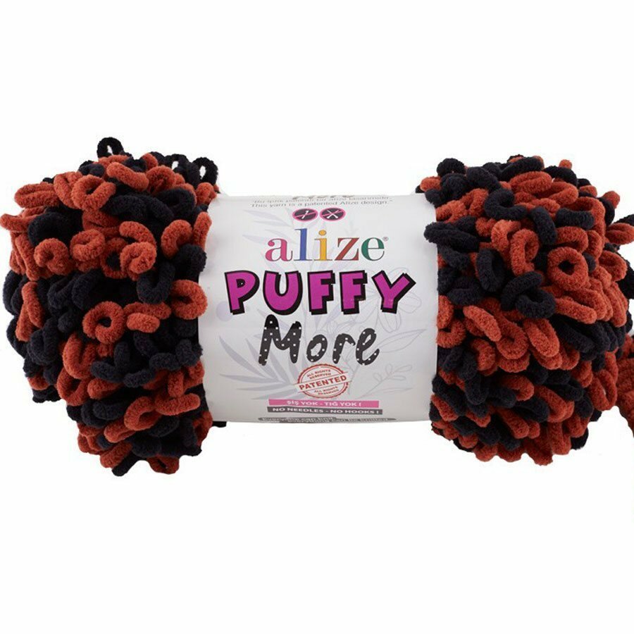 Пряжа Alize PUFFY MORE 6262 терракот/черный (2 мотка)