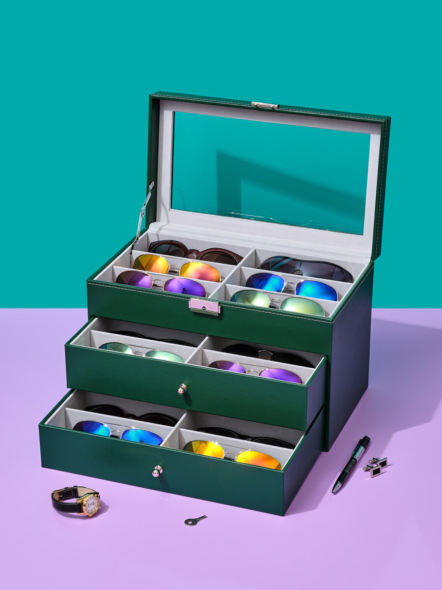Шкатулка для очков / Коробка для хранения дома / Шкатулка для часов / Футляр для украшений и мелочей Glasser-18-green