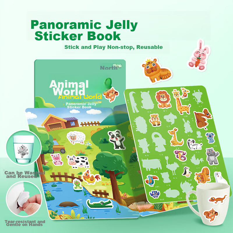 Желейные наклейки с животными 35 штук развивающая игрушка для малышей 3-6 лет Цвет：Желейные наклейки с животными 35 штук