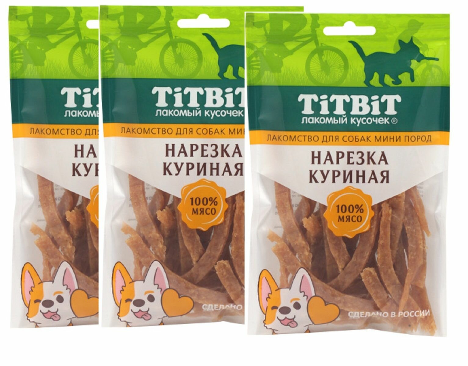 TiTBiT Лакомство для собак мини пород Нарезка куриная 70г(3шт)