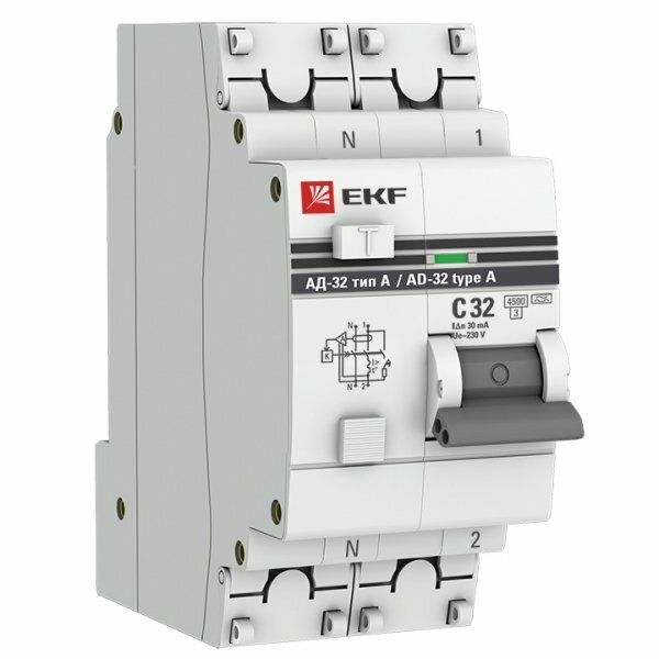 EKF PROxima АД-32 Диф. Автомат (C) 1P+N 32А/30мА тип А 4,5кА, DA32-32-30-a-pro