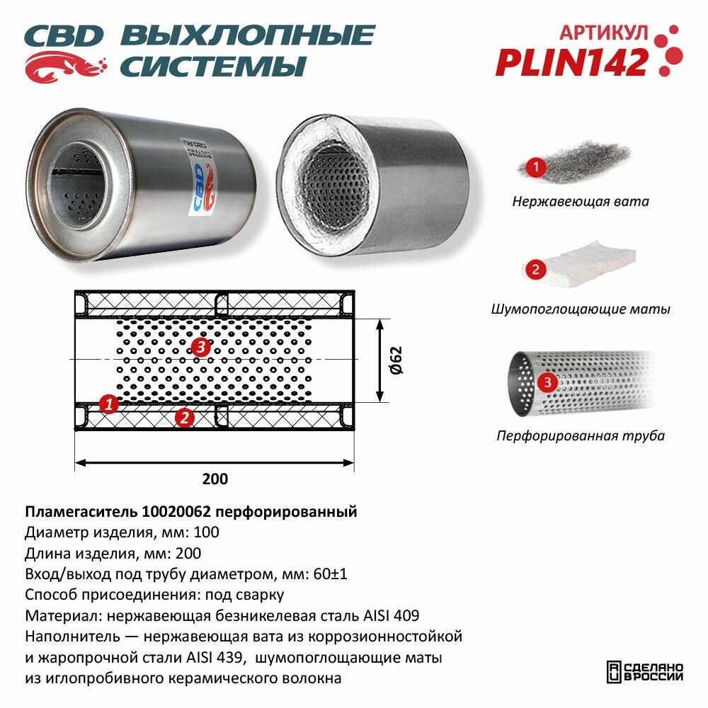 Пламегаситель 10020062 перфорированный внутр. узел, из Нерж. стали.